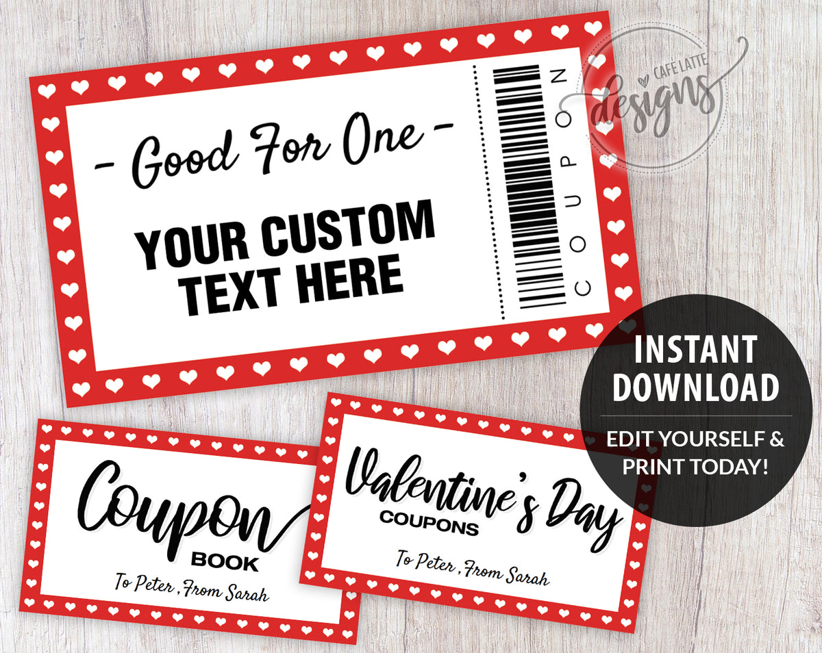 Valentine's Day Coupon Template, Editable Coupons, Printable Instant D ...