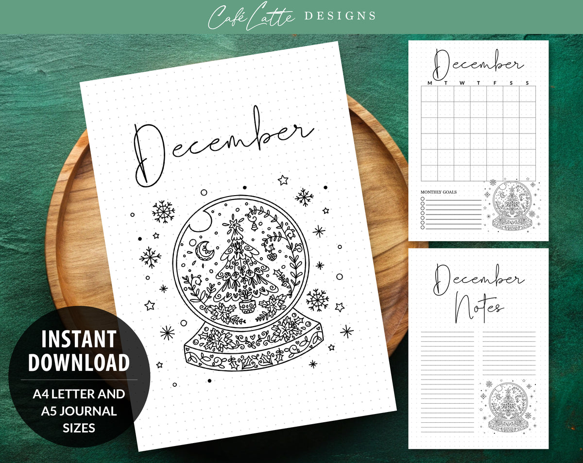 December Journal Cover Calendar and Notes Pages Set – Café Latte Designs