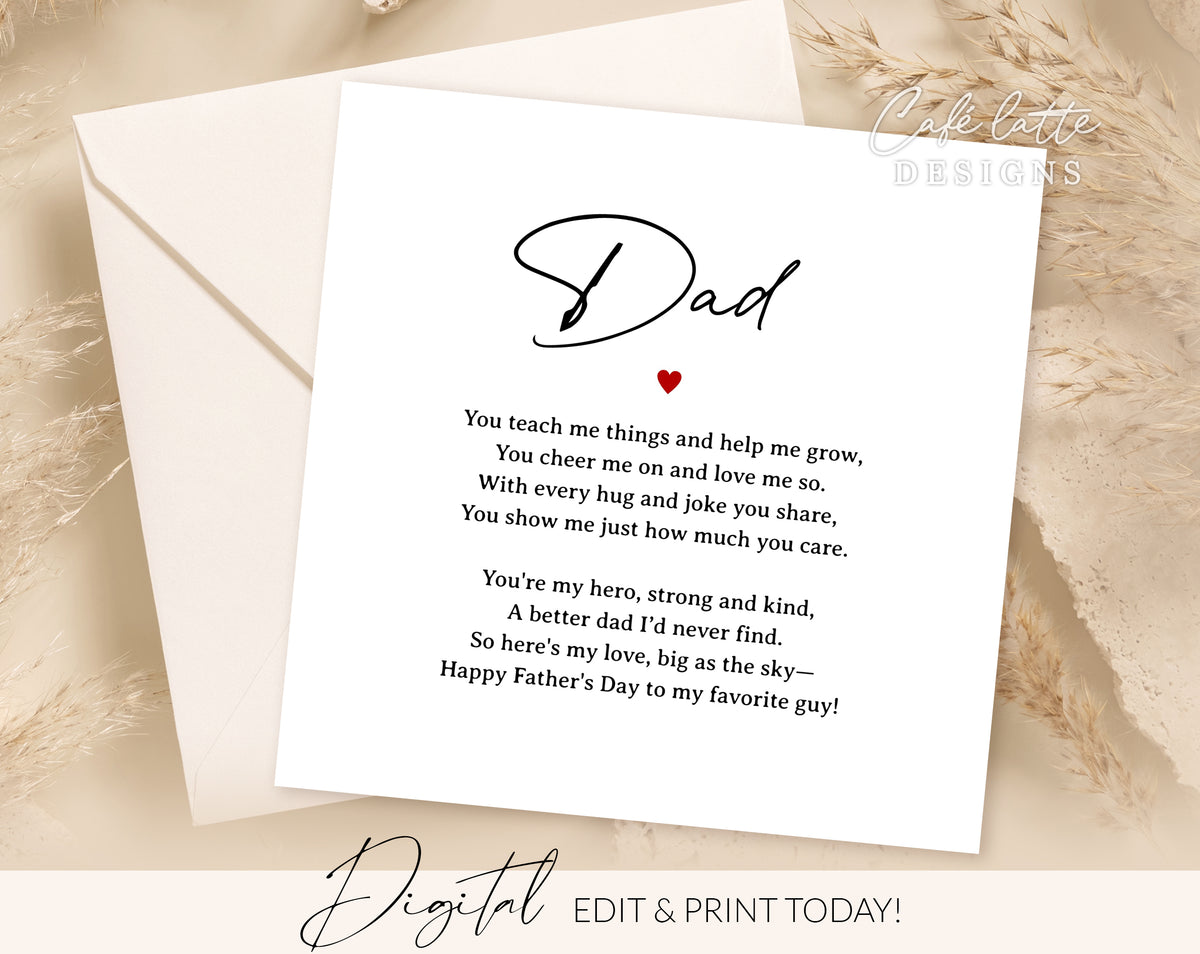 Fathers Day Card Template Printable - Poem Heart – Café Latte Designs