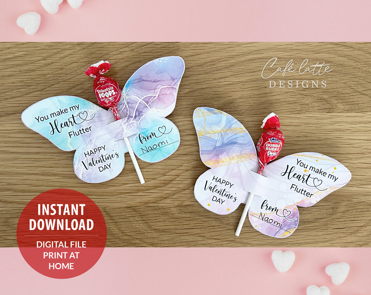 Valentines Day Butterfly Cards for Kids Printable - Butterfly Lollipop ...