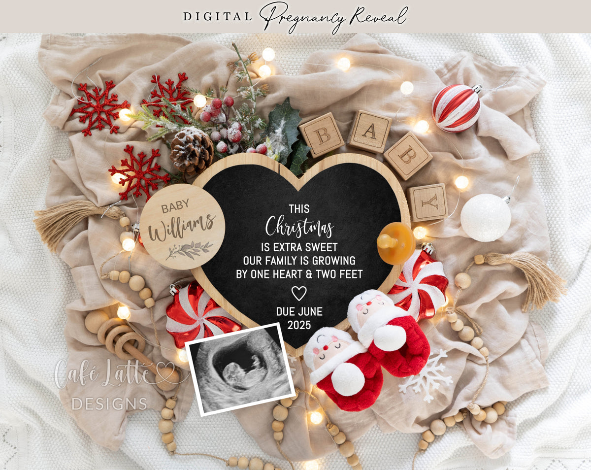 Christmas Digital Pregnancy Announcement - Heart With White & Red Orna ...