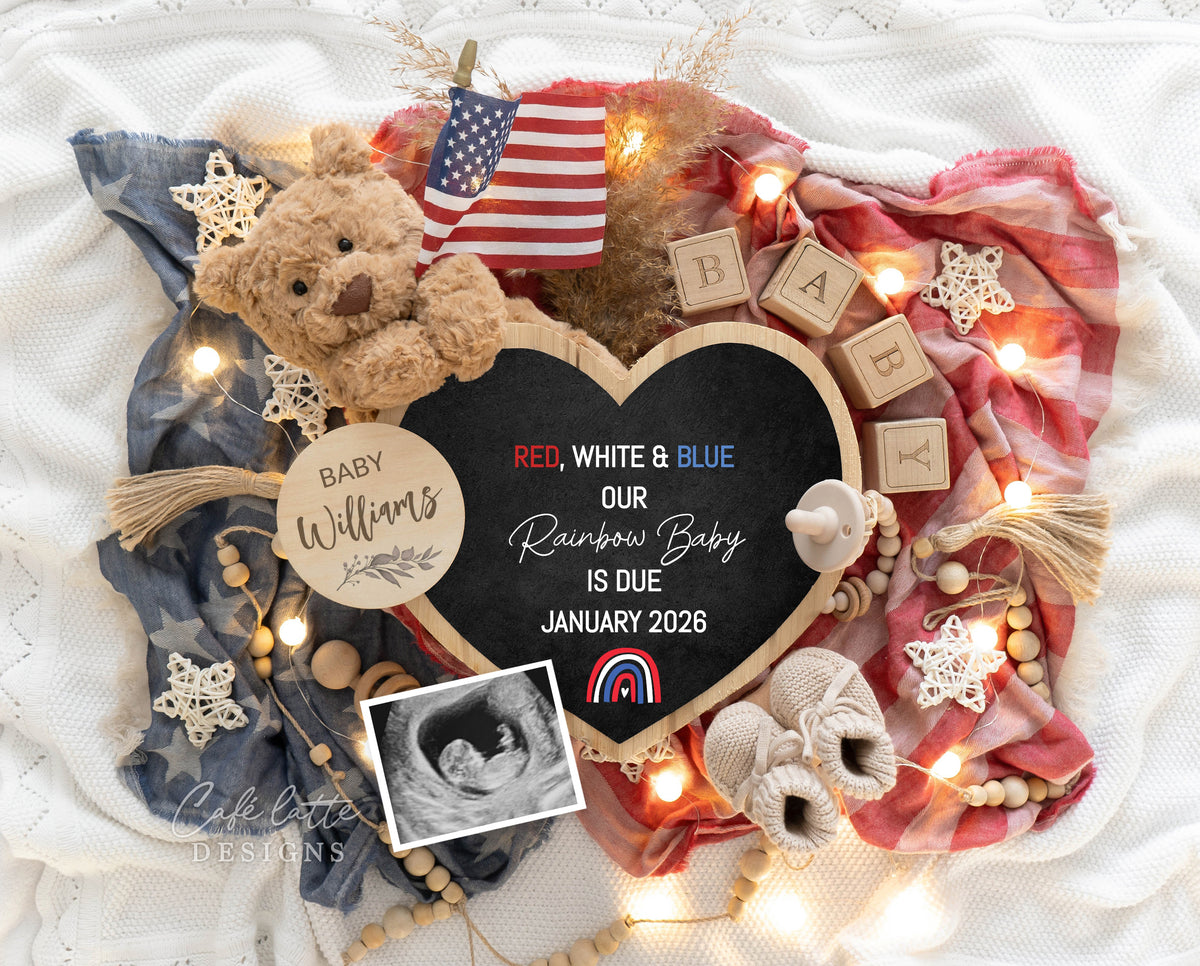 Rainbow 4th Of July Baby Announcement - Little Bear and Heart Chalkboa ...