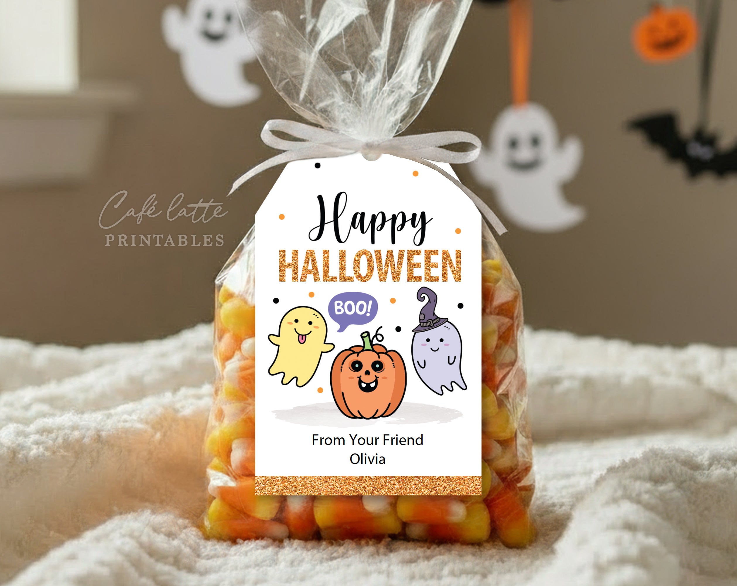 Halloween Gift Tags Printable - Ghosts Editable Template – Café Latte ...