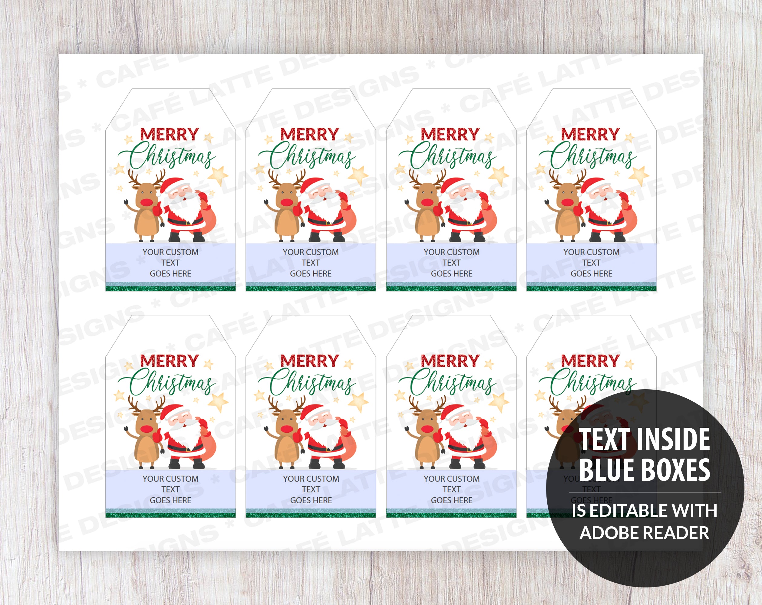 Christmas Gift Tags with Santa and Rudolph Printable Editable - Instant ...
