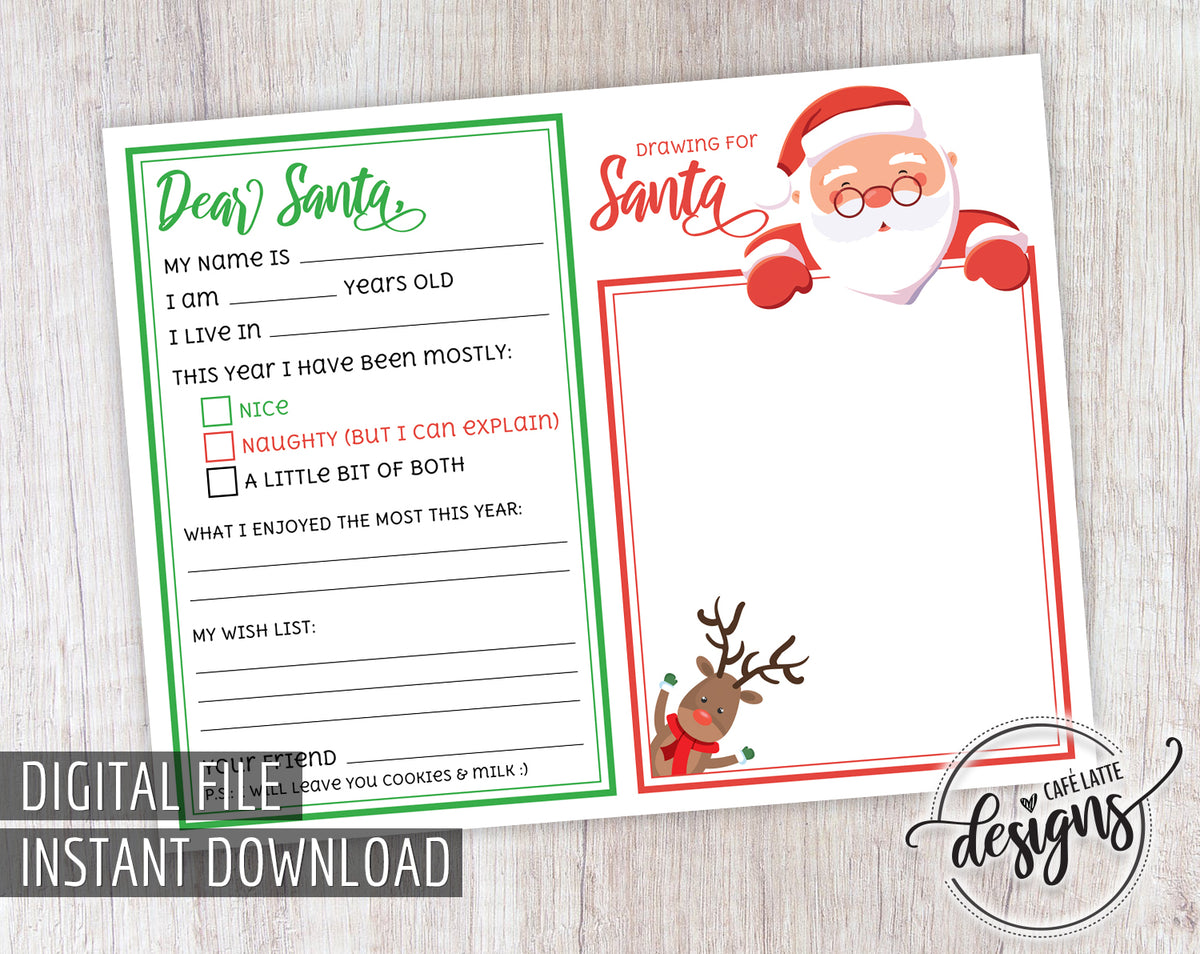 Christmas Letter To Santa, Drawing for Santa, Printable Instant Downlo ...