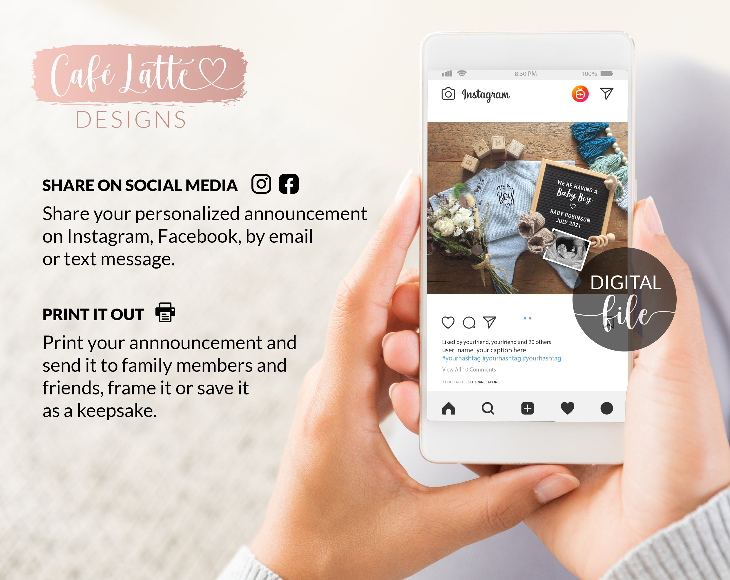 Digital Boy Pregnancy Announcement for Social Media, Its a Boy, Boho S ...