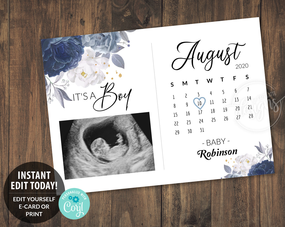 Its a Boy Gender Reveal Printable Card, Baby Pregnancy Announcement to ...